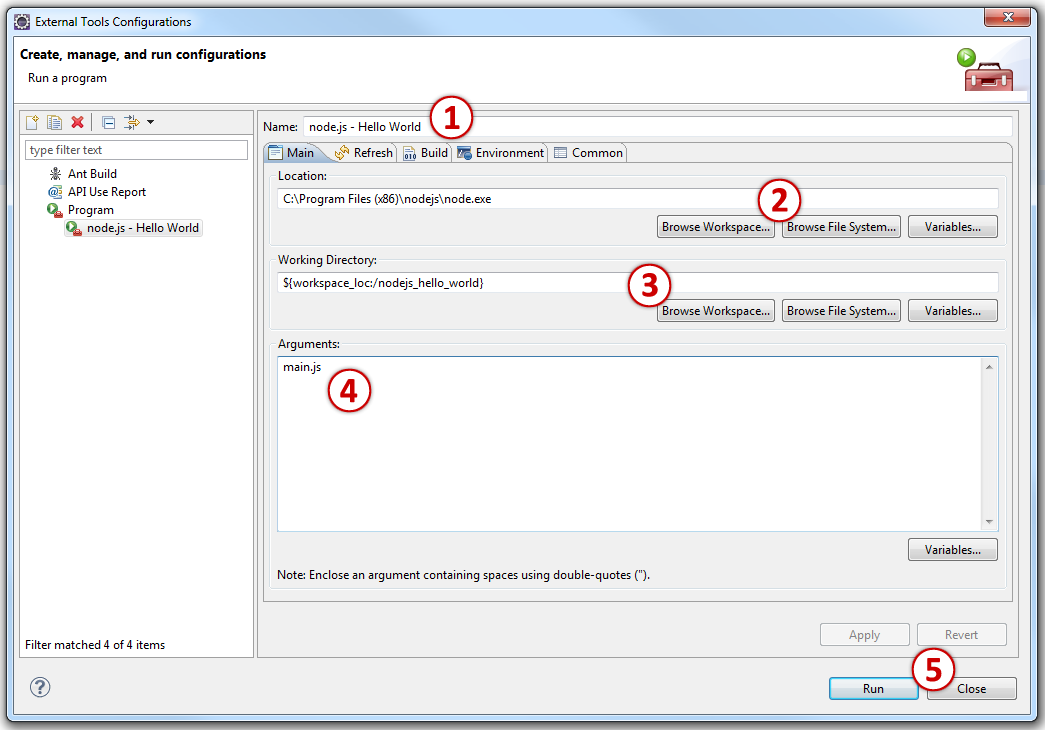 Hur man kör en Node.js-applikation i Eclipse som ett externt verktyg ...